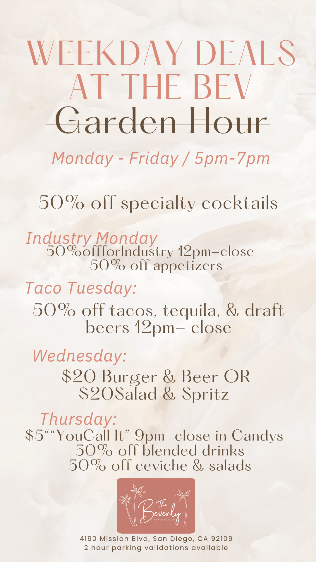 Happy Hour in Pacific Beach: Special Deals - The Beverly Beach Garden